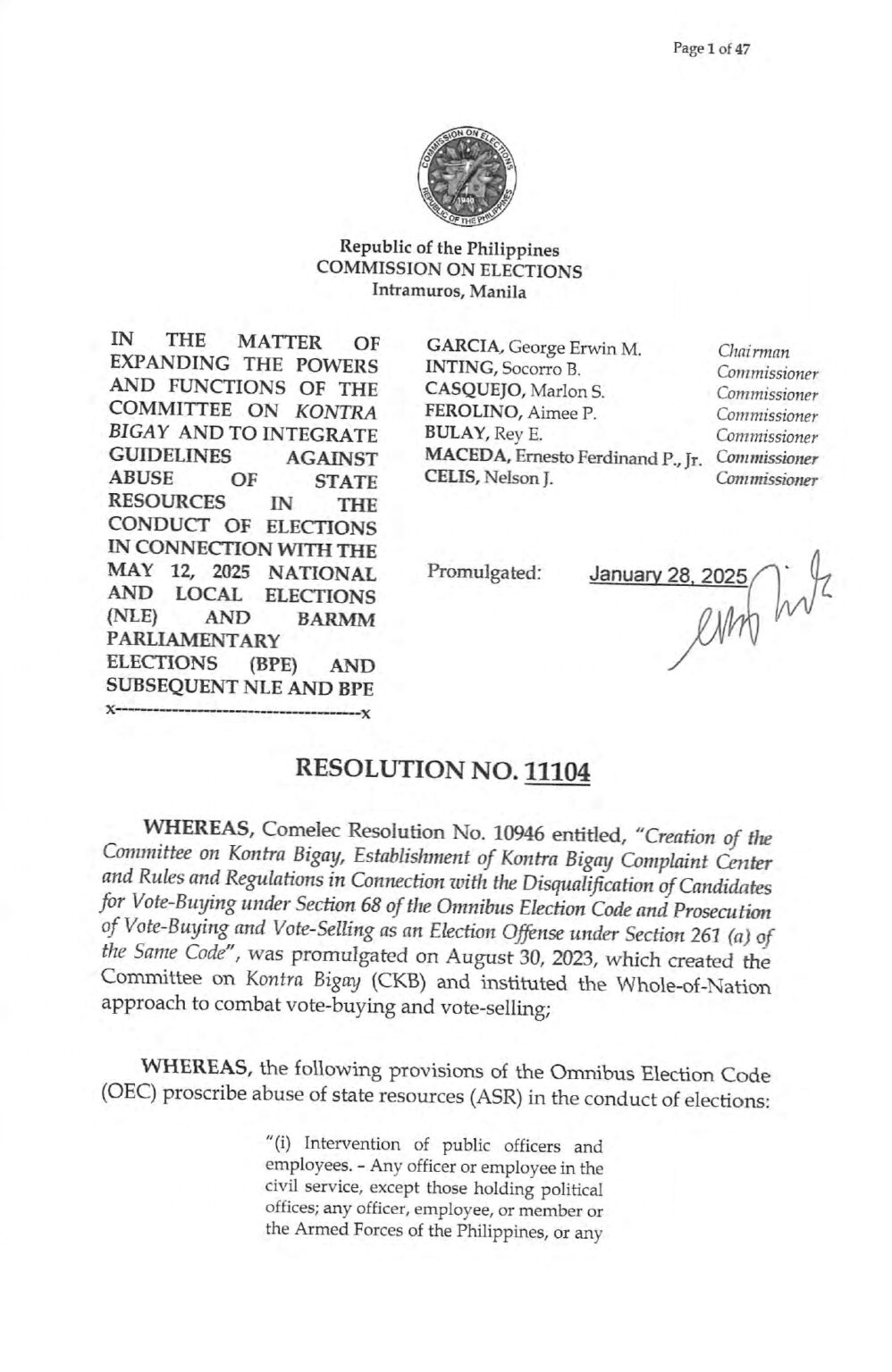 COMELEC Resolution 11104: Tackling Vote-Buying & Resource Misuse