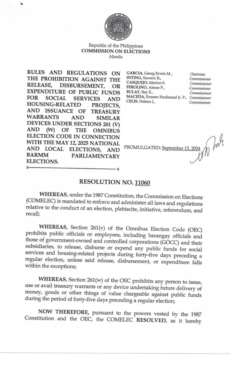 COMELEC Resolution No. 11060: On Election Spending Ban